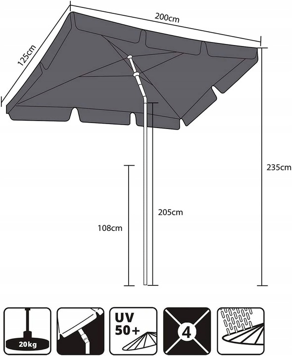 Parasol Sekey ogrodowy/balkonowy 2x1,25m - 13458399311 - oficjalne ...