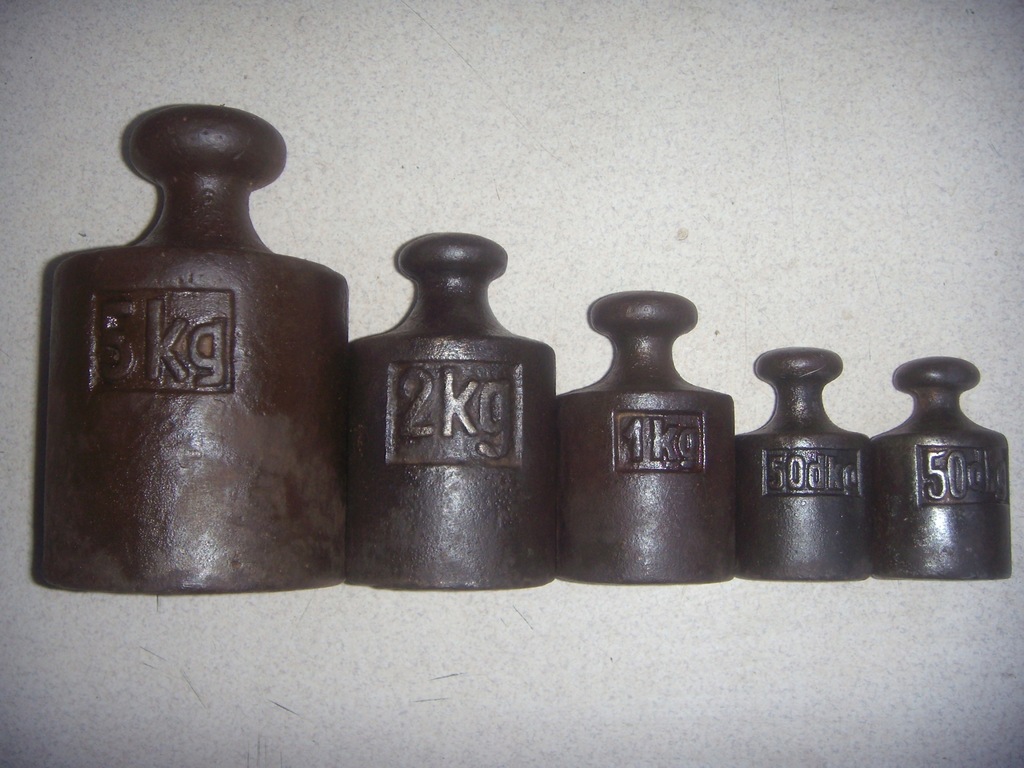 STARE ŻELIWNE ODWAŻNIKI, 5kg, 2kg, 1kg, 50dkg - 14962309079 - oficjalne archiwum Allegro