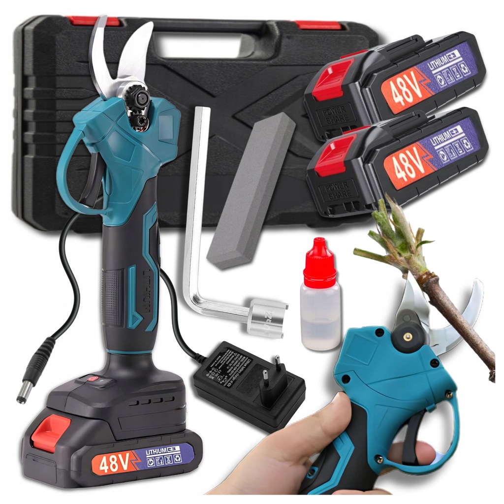 MOCNY SEKATOR AKUMULATOROWY NOŻYCE ELEKTRYCZNE OGRODOWE 2XAKU 48V ZESTAW XL - 17346490613 ...