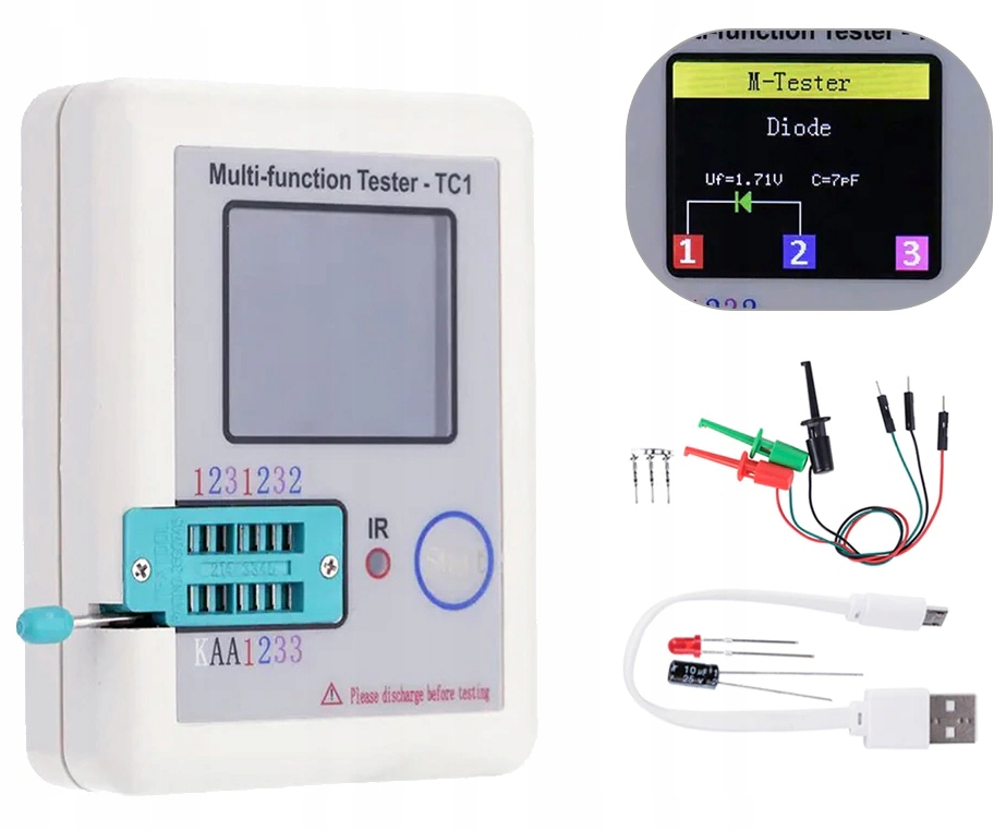 LCR-TC1 - tester tranzystorów i elementów RLC z kolorowym wyświetlaczem ...