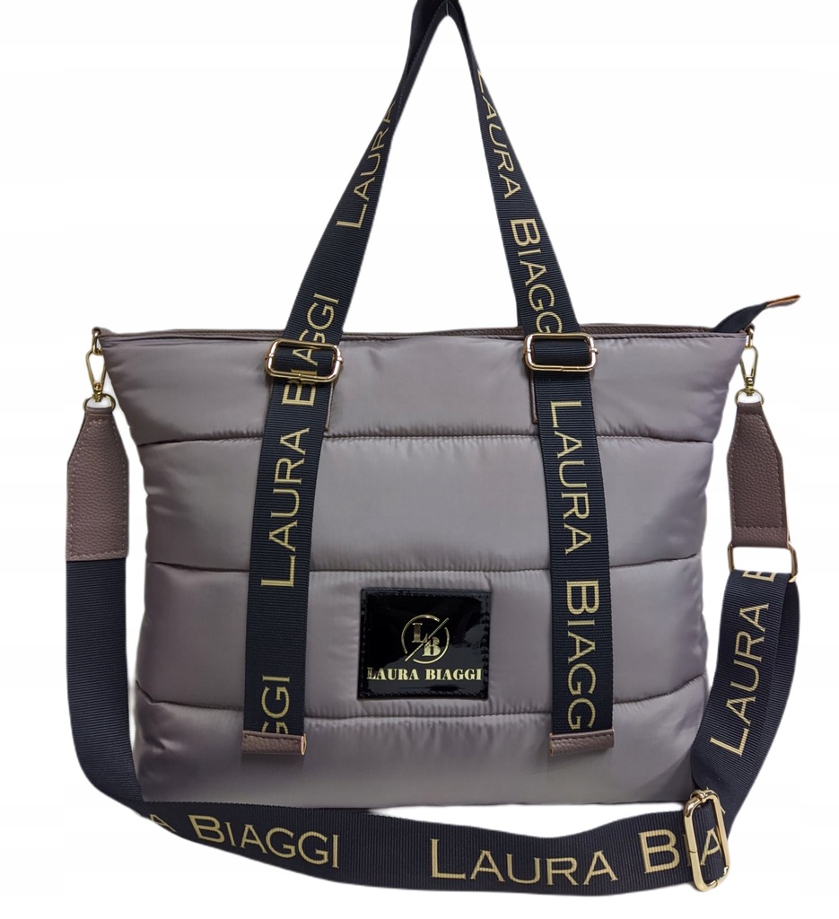 Torebka shopper Laura Biaggi beżowa pikowana A4 - 11944507193 - oficjalne archiwum Allegro