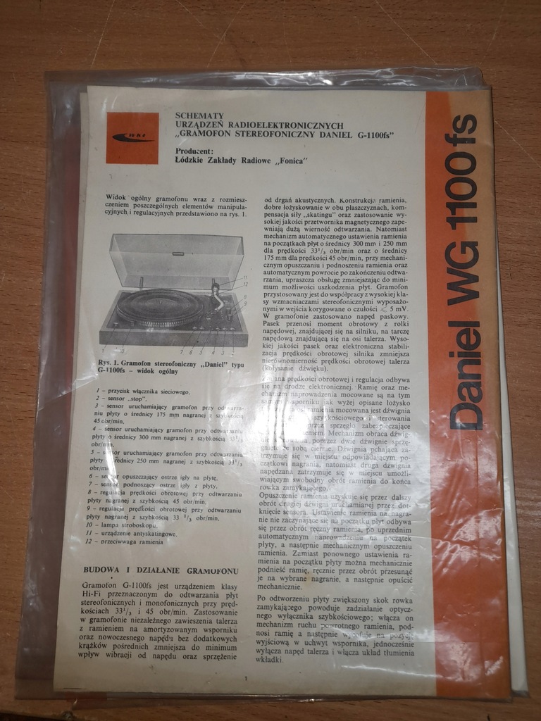 UNITRA gramofon Daniel WG 1100FS instrukcja - 12001708784 - oficjalne ...