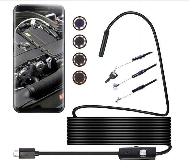 ENDOSKOP KAMERA INSPEKCYJNA ANDROID PC USB A C 5M LED DO SAMOCHODU ...