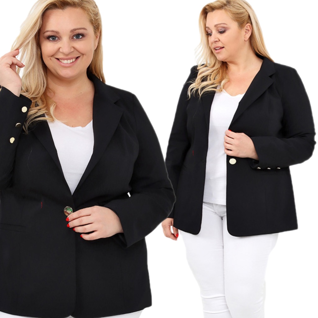 ŻAKIET DAMSKI KOBIECY ELEGANKI MODNY MARYNARKA NARZUTKA 52 6XL CZARNY - 13655736326 - oficjalne ...