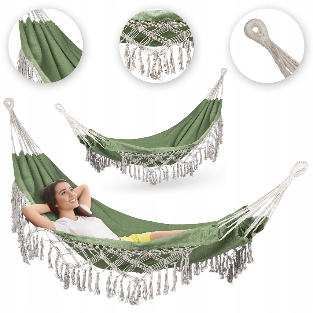 HAMAK OGRODOWY DWUOSOBOWY BOHO Z FRĘDZLAMI XXL - 13533790386 ...