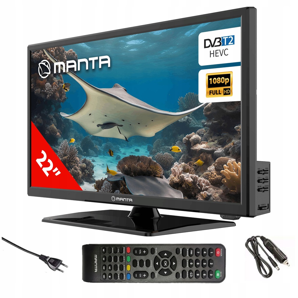 Telewizor 22 cale MONITOR 2w1 DVB-T2/HEVC FHD 12V HDMI USB KAMPER ...