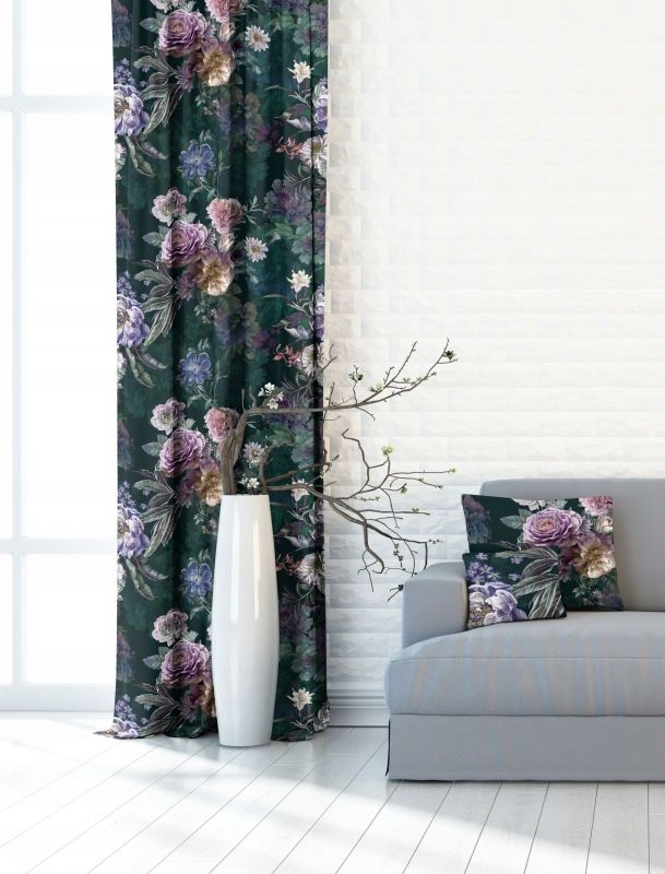 Tkanina zasłonowa welur velvet piękne kwiaty 150cm - 12801275319 - oficjalne archiwum Allegro