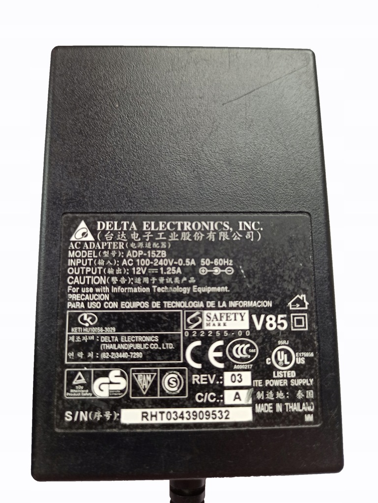 ORYGINALNY ZASILACZ Delta 12V 1.25A ADP-15ZB 15W - 10765587577 - oficjalne archiwum Allegro