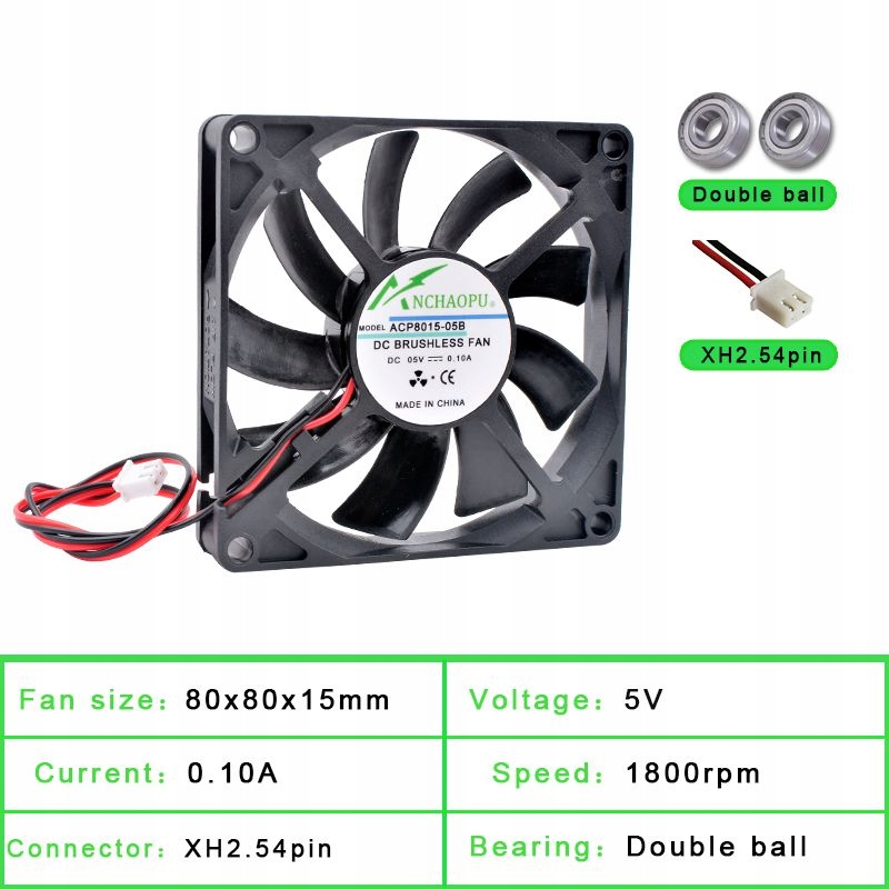 Acp8015 8cm 80mm Fan 80x80x15mm Dc5v 12v 24v 2 Fan - 12943870966 - oficjalne archiwum Allegro