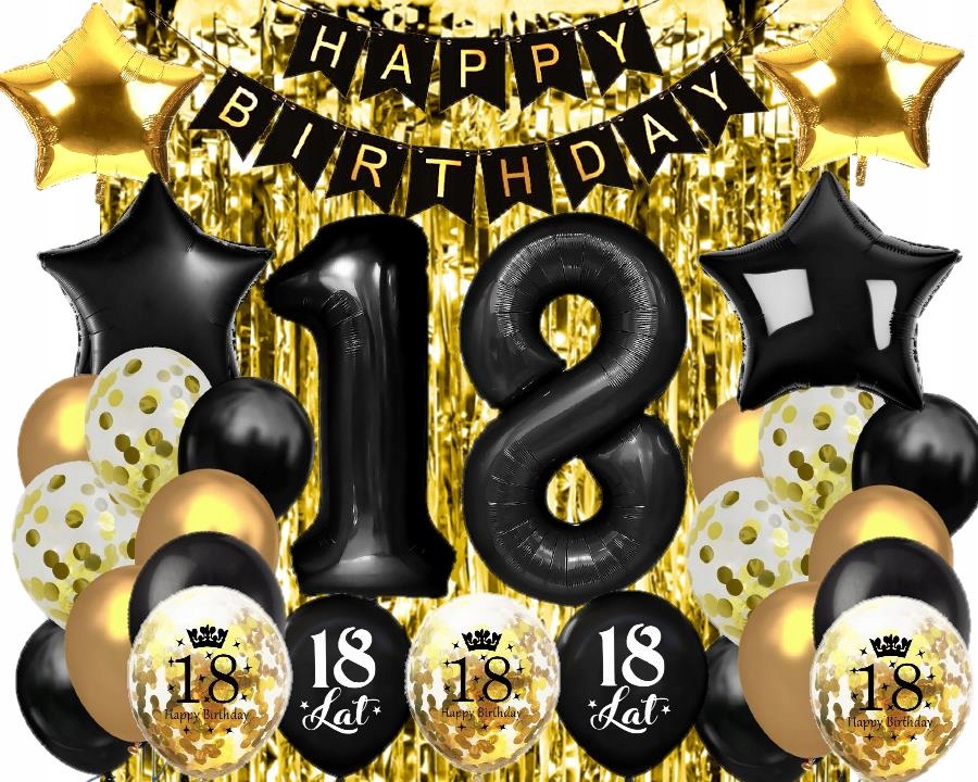 BALONY KONFETTI NA 18 OSIEMNASTKA kurtyna GIRLANDA - 11512858815 - oficjalne archiwum Allegro