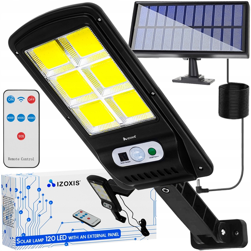 Mocna Lampa Solarna LED Uliczna z Czujnikiem Ruchu Zmierzchu + Pilot 120COB - 12615719517 ...