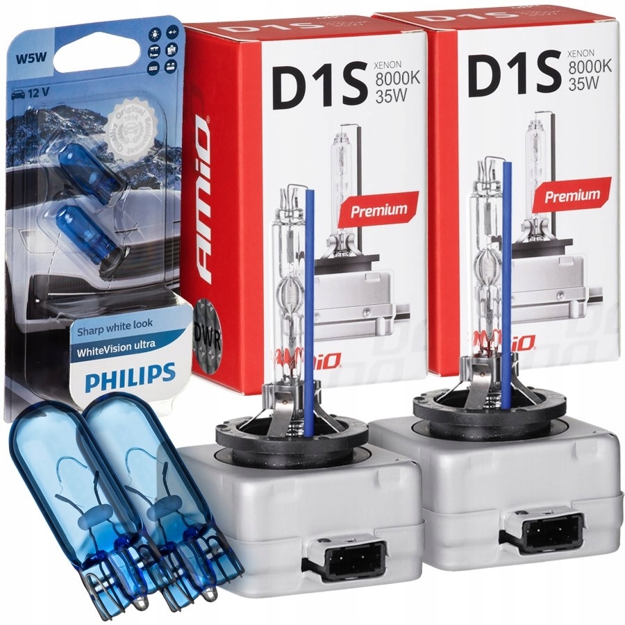 ZESTAW 2x AMiO D1S 8000K + PHILIPS WhiteVision W5W - 12585798839 - oficjalne archiwum Allegro
