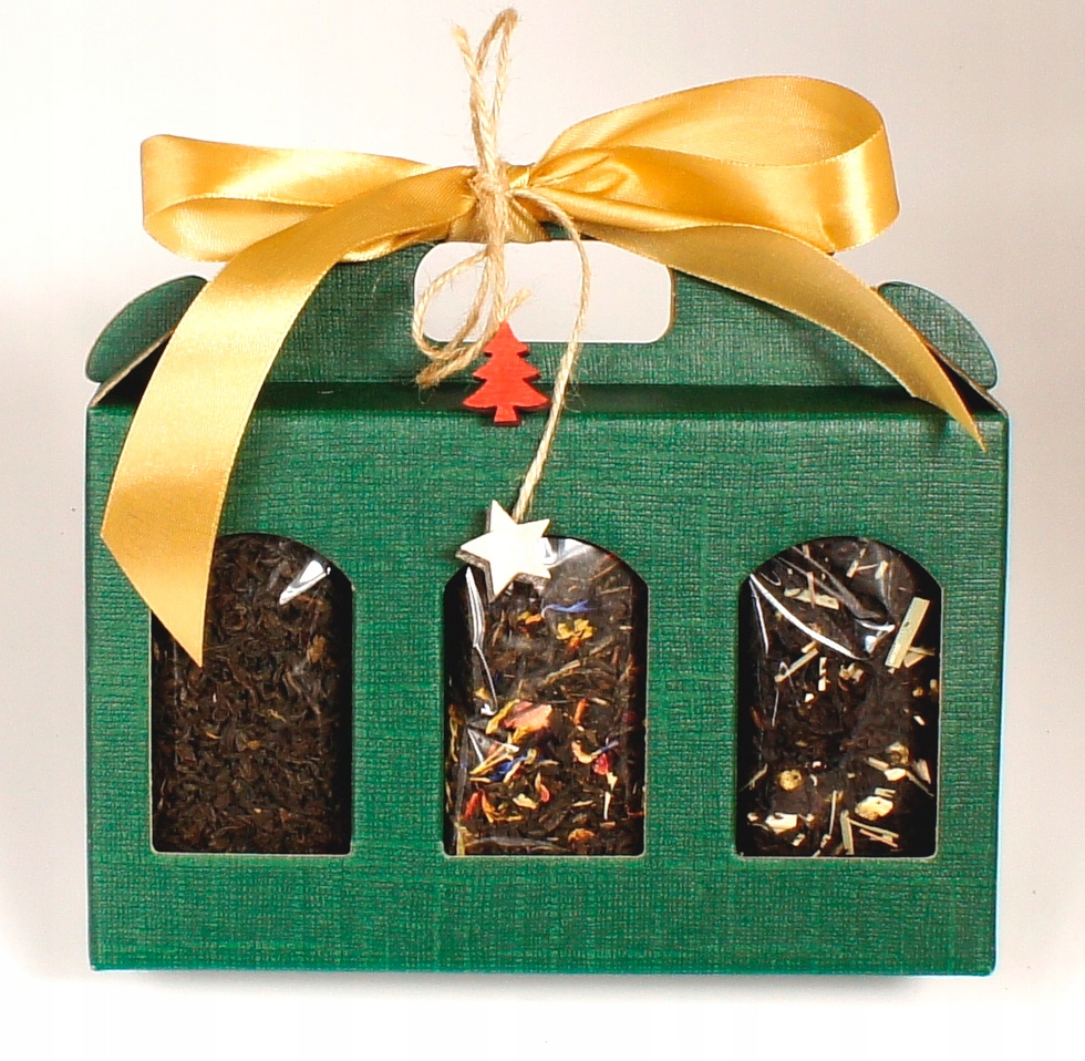 ZESTAW PREZENTOWY NA ŚWIĘTA 3 CZARNE herbaty w pięknym kartoniku ...