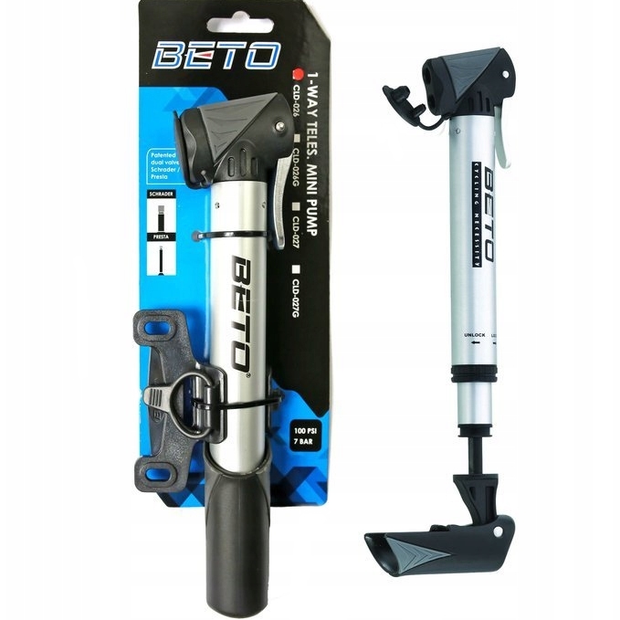 Beto CLD-026 pompka rowerowa teleskopowa zawór AV samochodowy FV presta ...