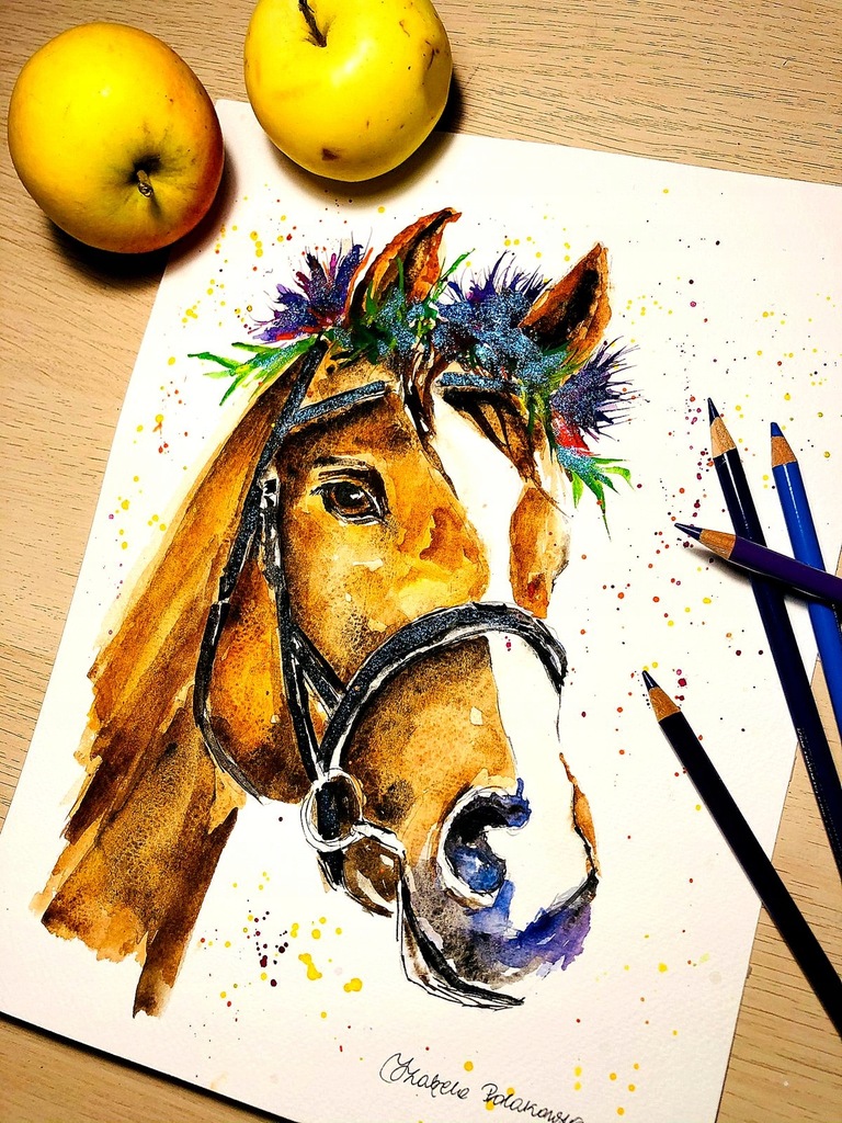 Koń - Konik - akwarela, oryginał - 12699512696 - oficjalne archiwum Allegro