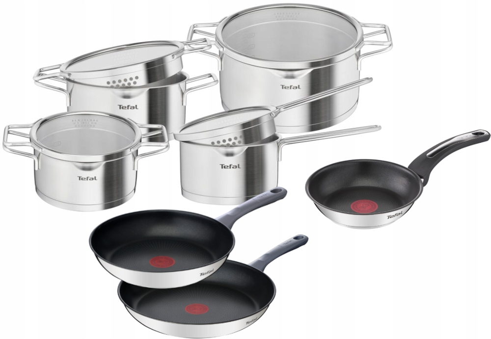 Zestaw garnków Tefal Nordica pokrywki indukcja + patelnie 11el. - 14428421237 - oficjalne ...