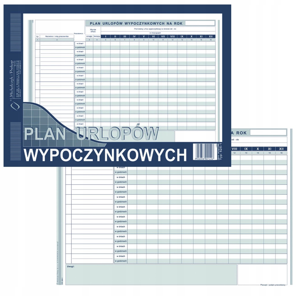 DRUK PLAN URLOPÓW WYPOCZYNKOWYCH A4 525-1 MiP - 13592663707 - oficjalne archiwum Allegro
