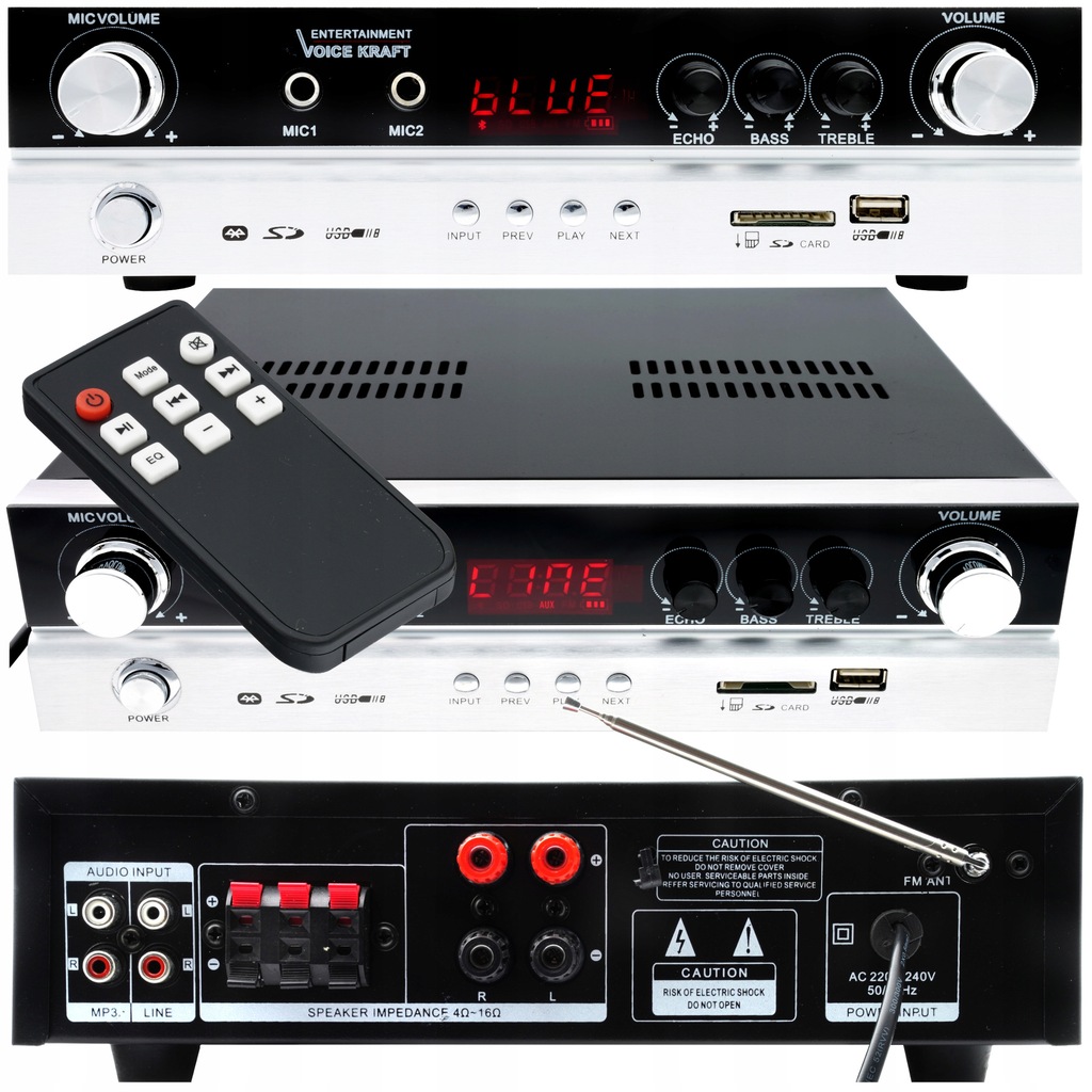 WZMACNIACZ AMPLITUNER STEREO USB MP3 BLUETOOTH MIC - 8946259612 - oficjalne archiwum Allegro