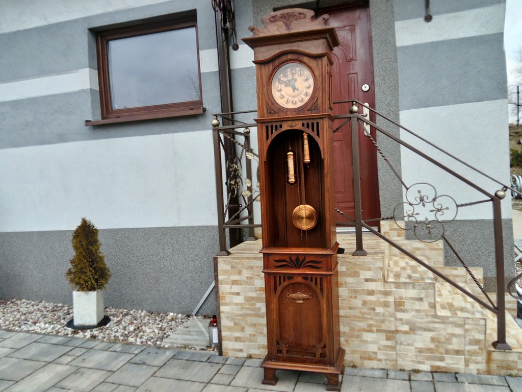 Wysoki zegar stojacy debowy korona SECESJA grawer - 11880360580 ...