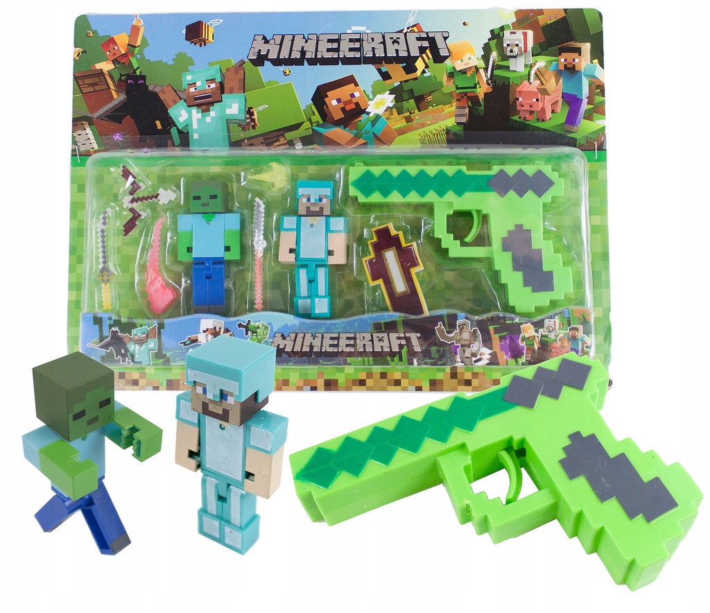 FIGURKI MINECRAFT świecące LED PISTOLET AKCESORIA - 12609272406 ...