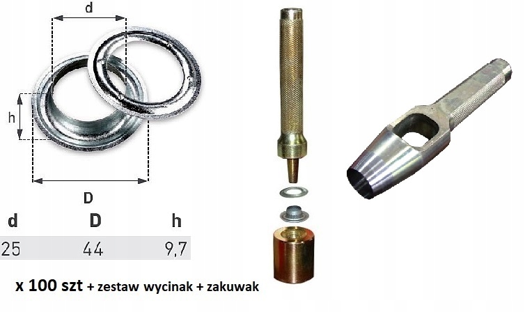 Oczka 100 szt do plandeki fi25 zakuwak + wycinak - 12114025246 - oficjalne archiwum Allegro