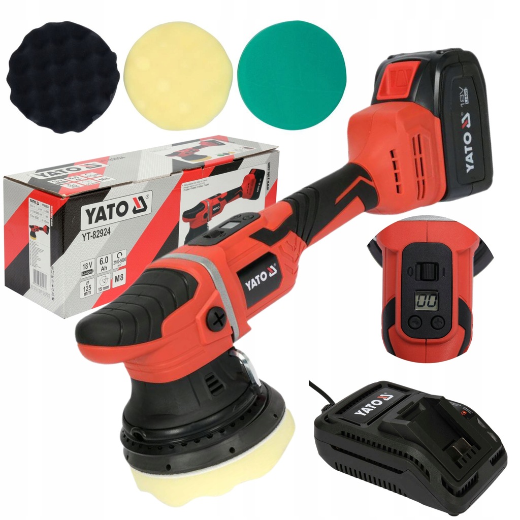 YATO POLERKA SZLIFIERKA ORBITALNA AKUMULATOROWA 18V 125MM +4Ah 3 GĄBKI - 14223619491 - oficjalne ...