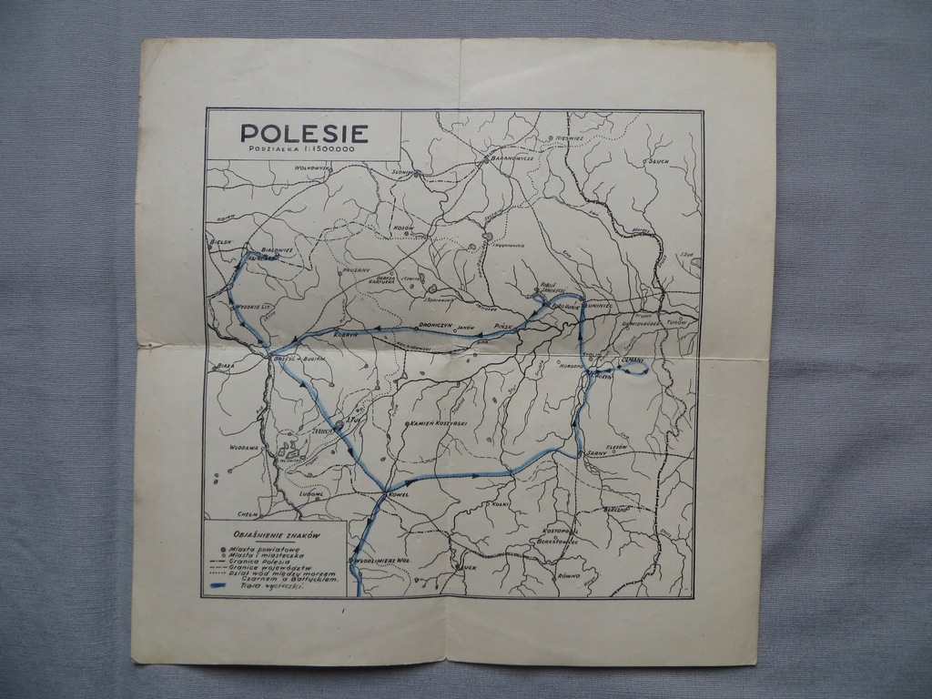 MAPA POLESIE Z TRASĄ WYCIECZKI przedwojenna org. - 14462990638 ...