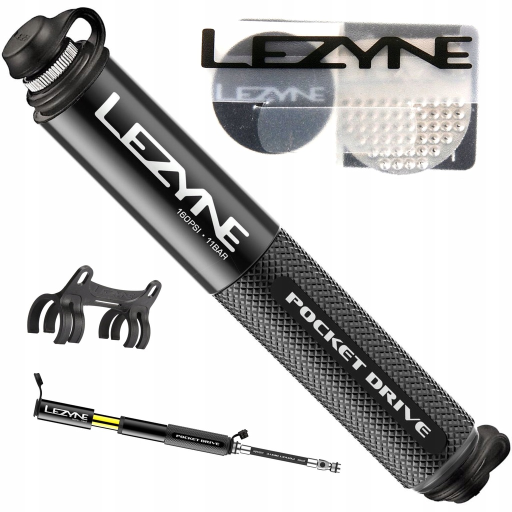Pompka Rowerowa LEZYNE Pocket Drive HP Czarna do SZOSY 11bar + Łatki ...