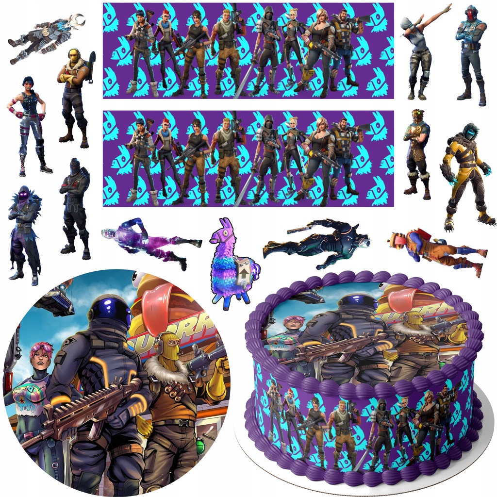 ZESTAW OPŁATEK NA TORT FORTNITE URODZINY DEKORACJA 500 WZORÓW ...