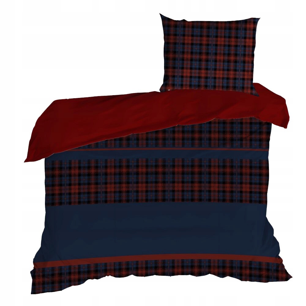 Pościel świąteczna PETER poszewka 140x200 kratka bawełna czerwona ...