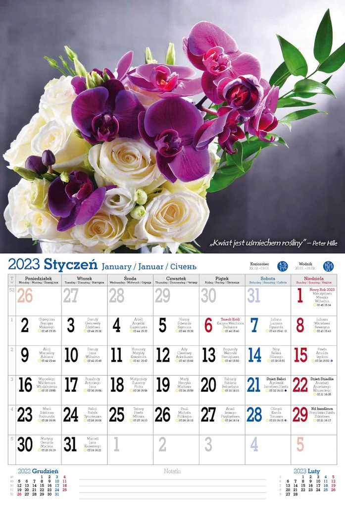 Kalendarz 2023 planszowy DUŻY ścienny KWIATY - 12784789185 - oficjalne archiwum Allegro