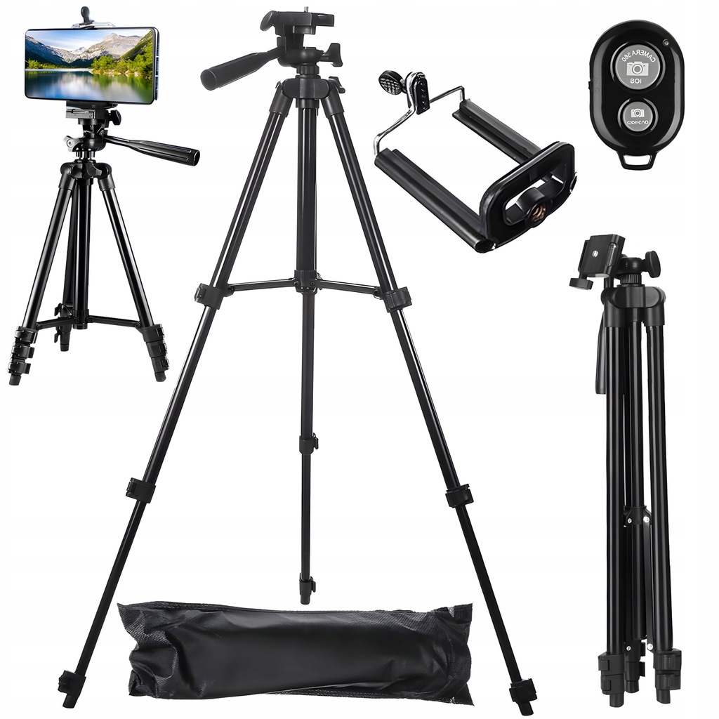 TRIPOD STATYW 4w1 TELEFON APARAT PILOT GŁOWICA 3D STABILNY BLUETOOTH ...