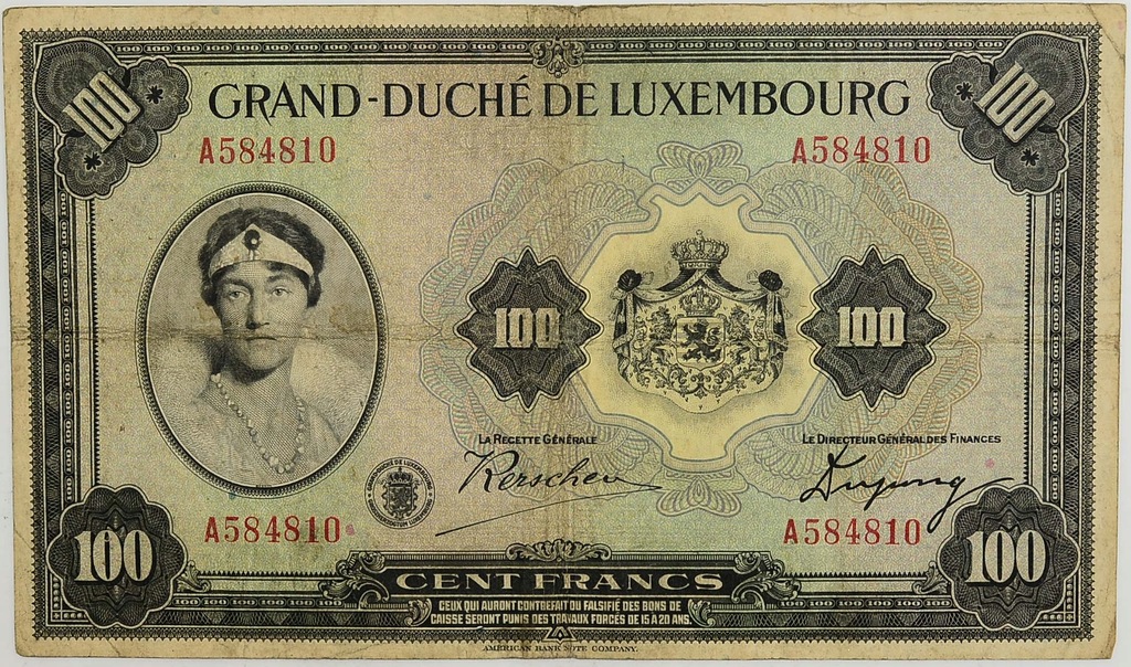 12.fu! Luxemburg, 100 Franków 1934 rzadki, St.3+ - 13519458105 ... 12.fu! Luxemburg, 100 Franków 1934 rzadki, St.3+ - 13519458105 ...