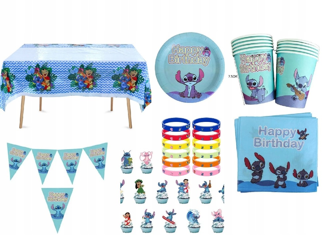e796 Lilo i Stitch zestaw urodzinowy obrus talerzyk kubek topper serwetki - 16485125263 ...