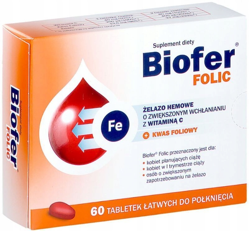 Biofer Folic, żelazo z witaminą C, 60 tabletek - 13854232099 ...