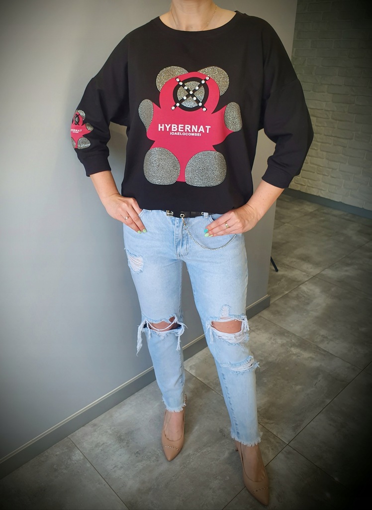 Bluza Megi Collection z misiem czarna s/m l/xl - 11052815685 ...