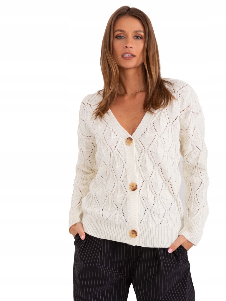 SWETER AŻUROWY DAMSKI rozpinany z dekoltem V - 14506386407 - oficjalne ...