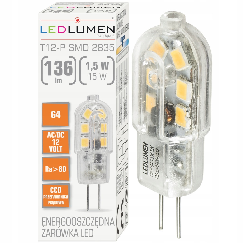 Żarówka MINI G4 12V AC/DC 1,5W=15W LED 136lm CCD - 12546657834 - oficjalne archiwum Allegro