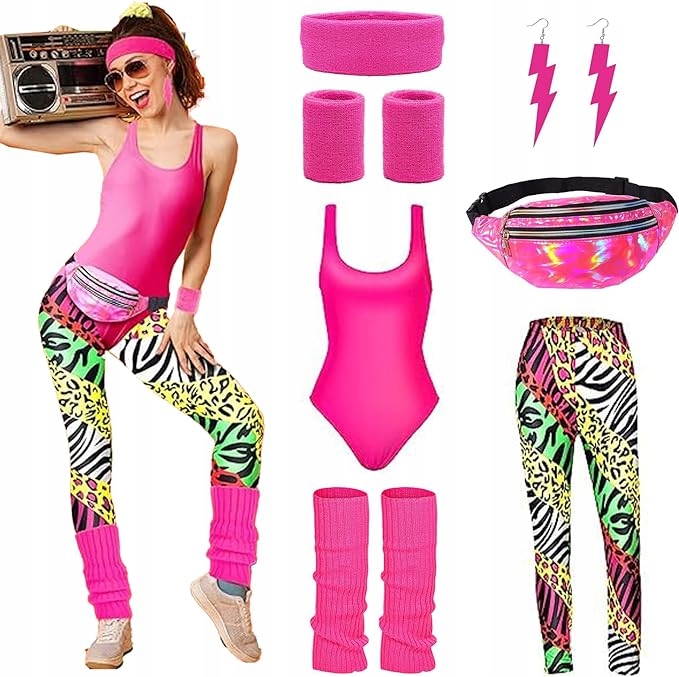 Strój do ćwiczeń lata 80 ,Kostium treningowy z lat 80 strój disco hipi - 15323451395 - oficjalne ...