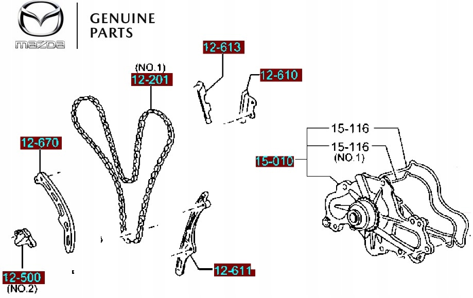 Rozrząd łańcuch napinacz ślizgi pompa wody oryginał OE MAZDA CX-9 3.7 ...