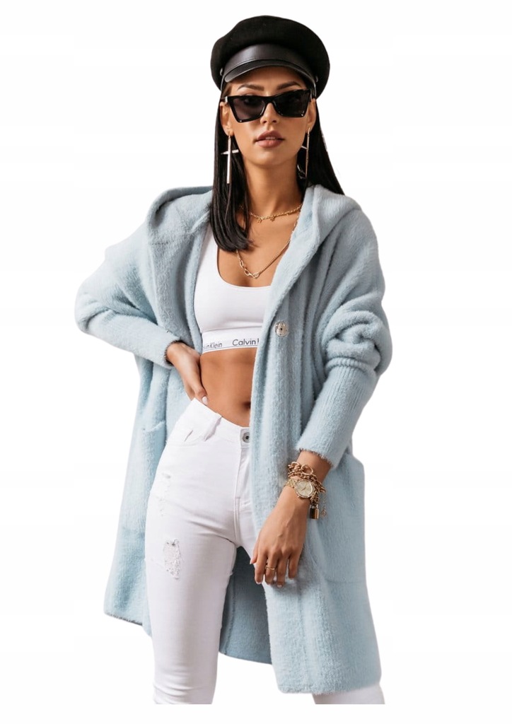 Sweter typ alpaka długa z kapturem Cocomore błękit - 13432973436 ...