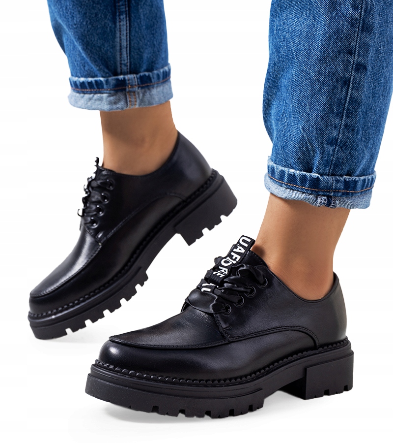 Czarne półbuty wysoka platforma buty 210004B-PU 37 - 12074276693 ...