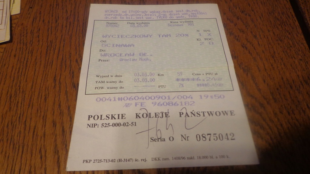 Bilet PKP lata 80-90 Ścinawa Wrocław - 14682526361 - oficjalne archiwum Allegro