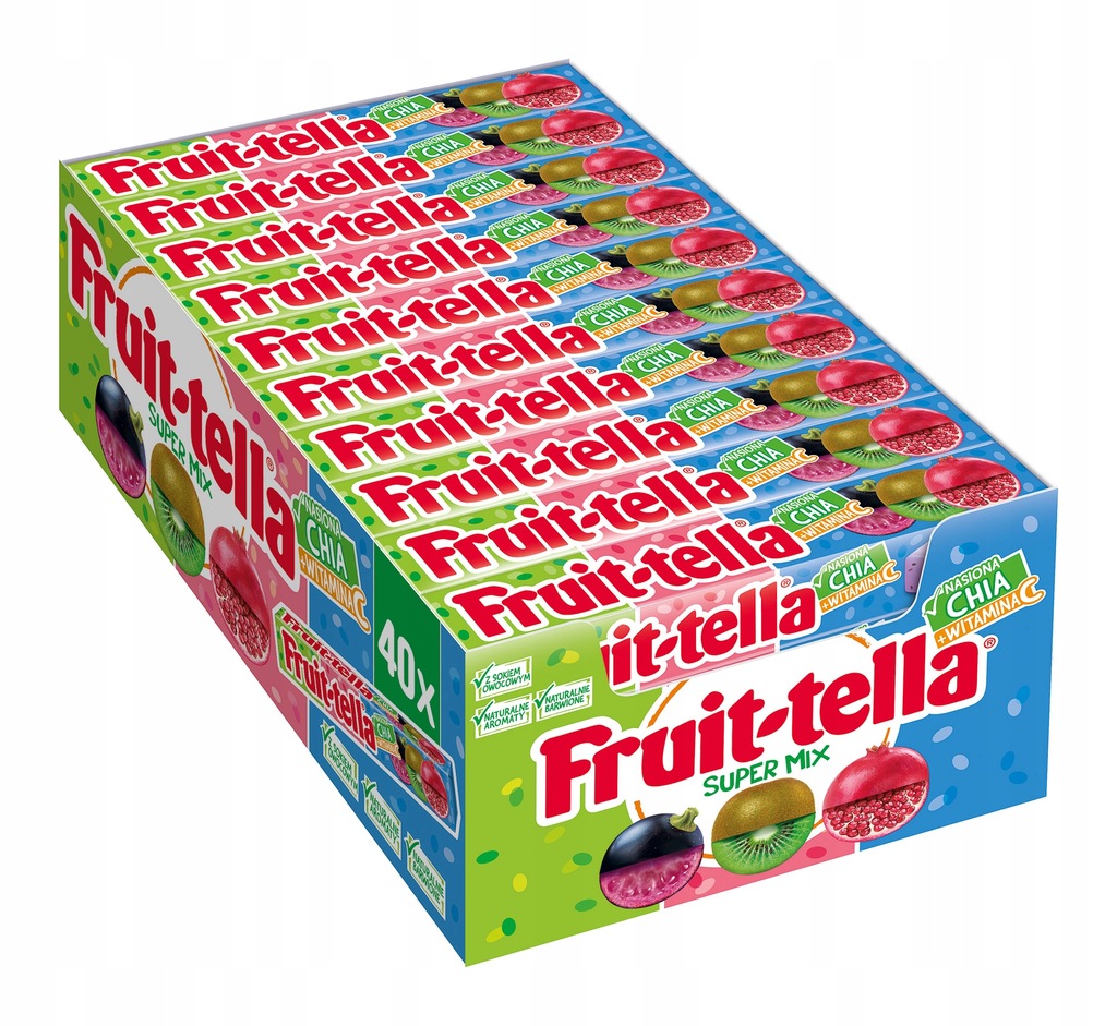 Fruittella cukierki do żucia guma rozpuszczalna wegańska Chia Mix 41g x40 - 13804603974 ...
