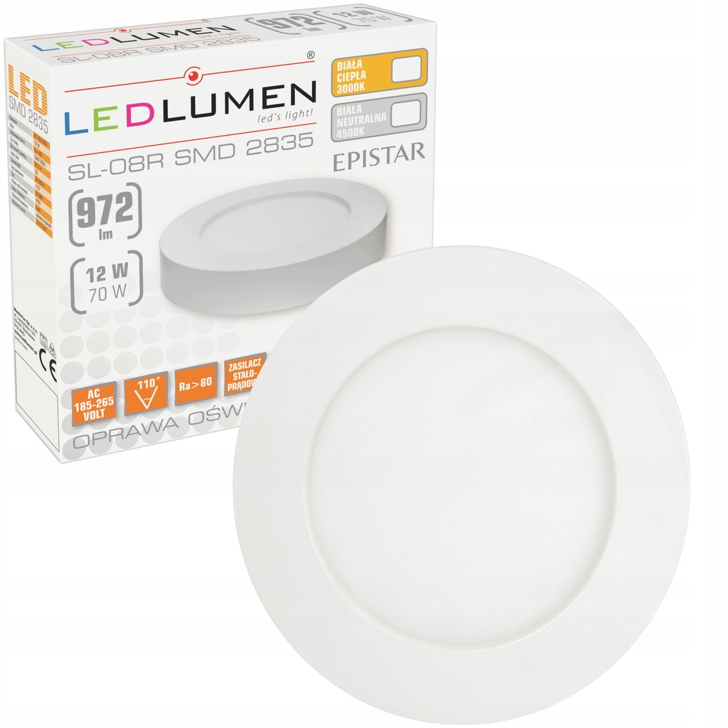 Panel LED Okrągły Natynkowy 12W=70W 972lm IP20 Plafon Oprawa Lampa ...