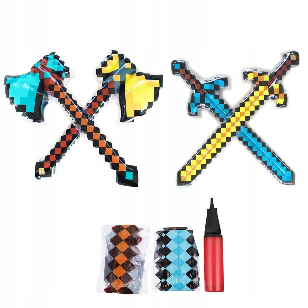 Miecz + Topór Minecraft Piksele Dmuchane 4Szt 70cm - 13115175772 ...