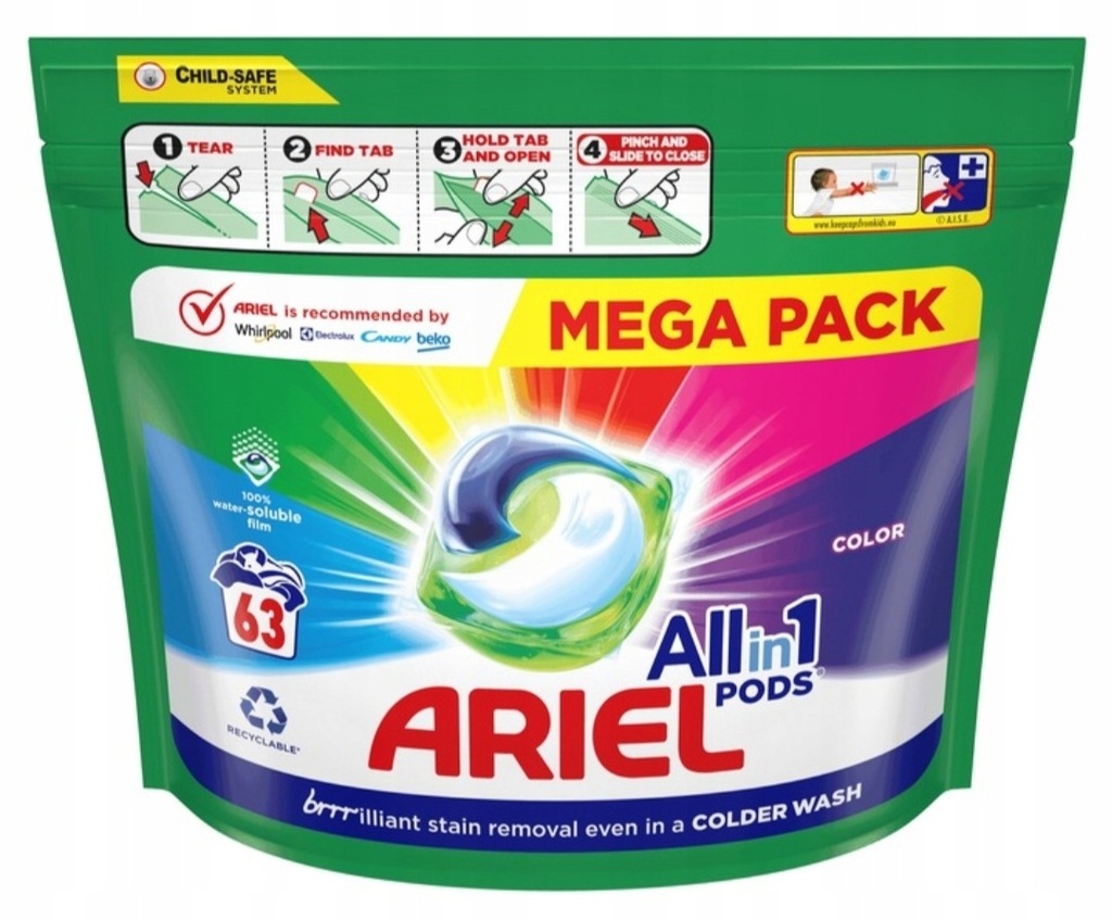 Kapsułki do prania Ariel Color 3 w1 63 szt new DUŻE OPAKOWANIE - 14435430911 - oficjalne ...