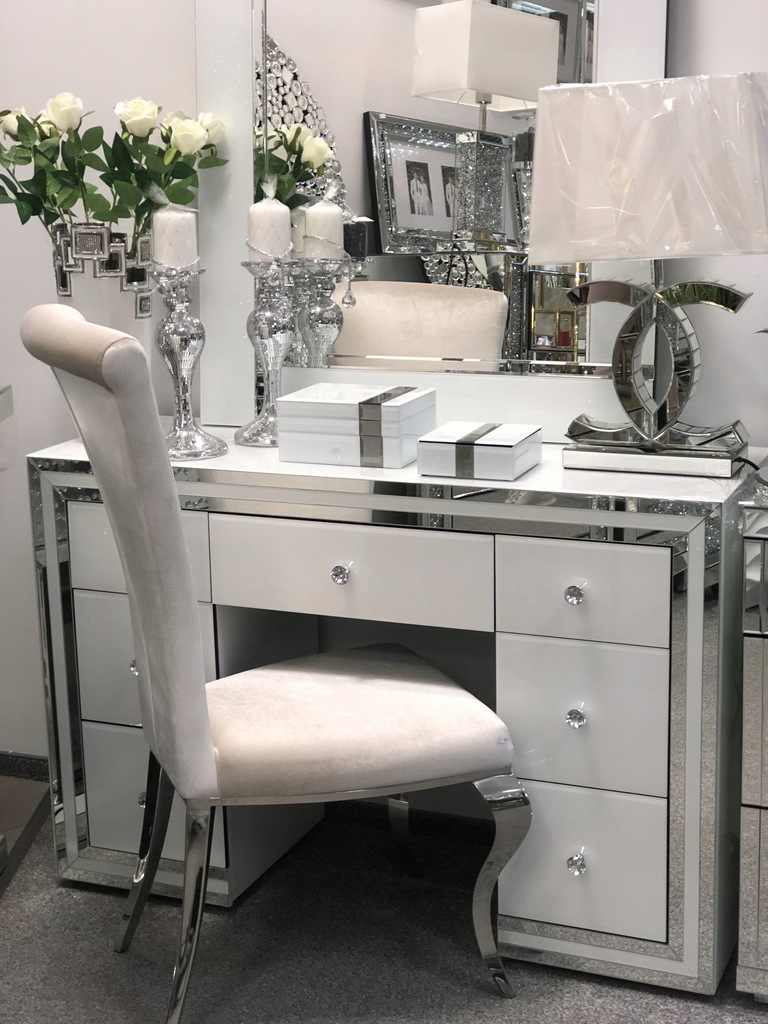 Toaletka biurko szklane białe Malibu glamour - 12797768086 - oficjalne ...