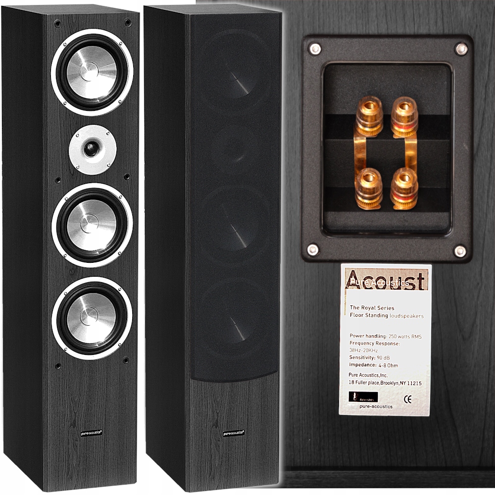PURE ACOUSTICS MOCNE KOLUMNY STEREO PODŁOGOWE 250W TRÓJDROŻNE WYSOKIE ...
