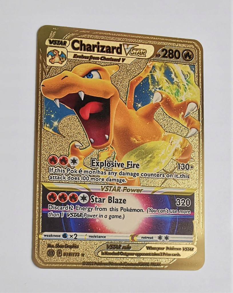 Pokemon Charizard Vstar Złota Metalowa Karta Gold - 13298142167 - oficjalne archiwum Allegro